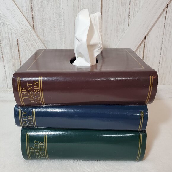 Accents | Stack Of Books Tissue Box Cover Faux Ceramic Stack Of Books ...